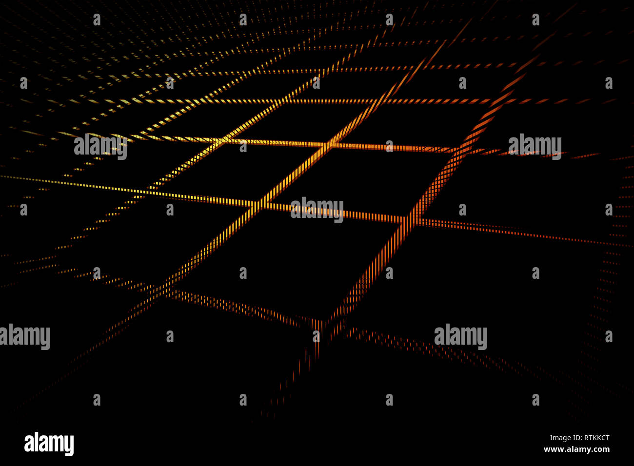Futuristic 3D grid pattern in yellow red colors on black background ...