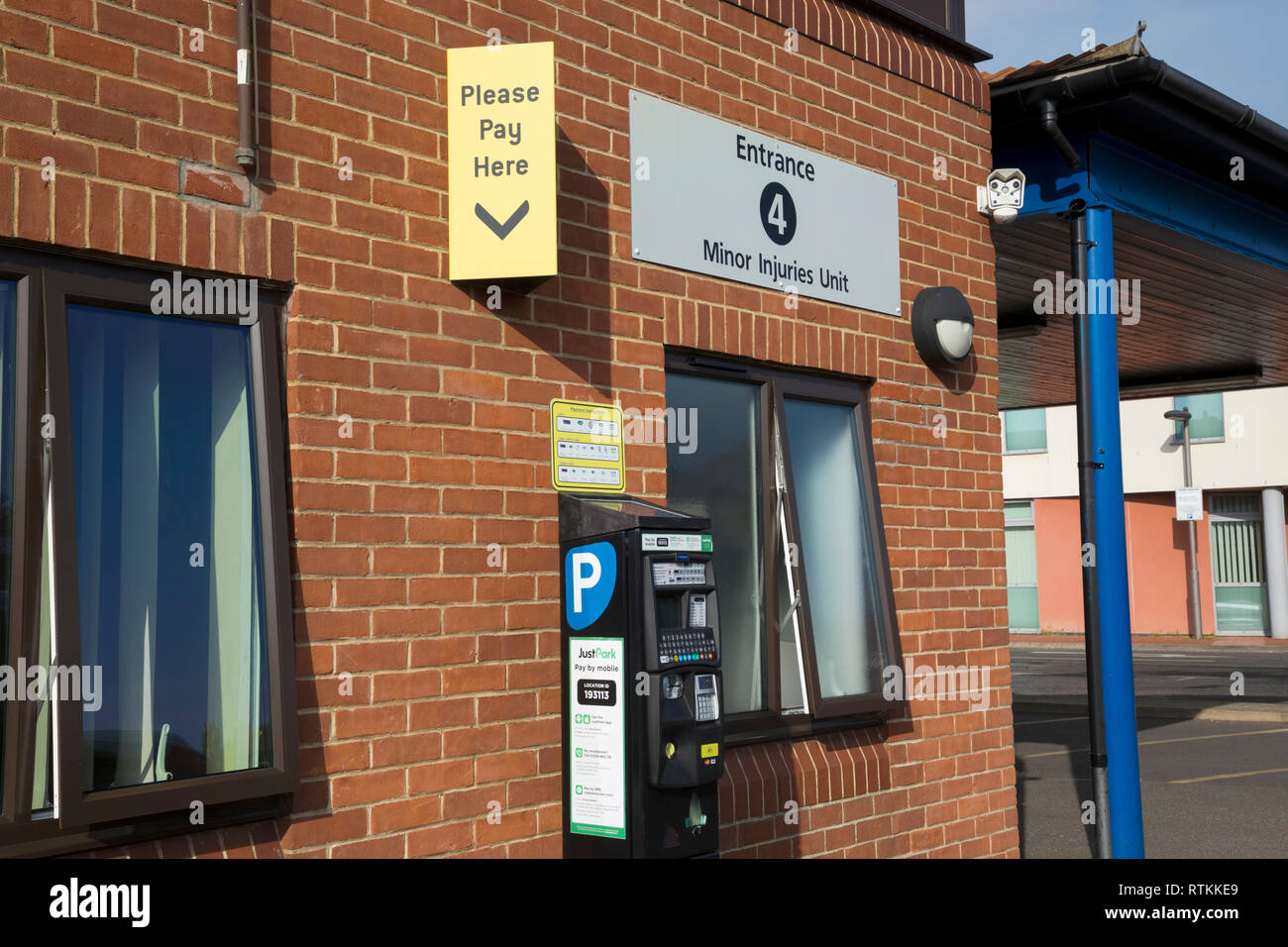 Car parking pay and display point with ticket machine in the car park ...