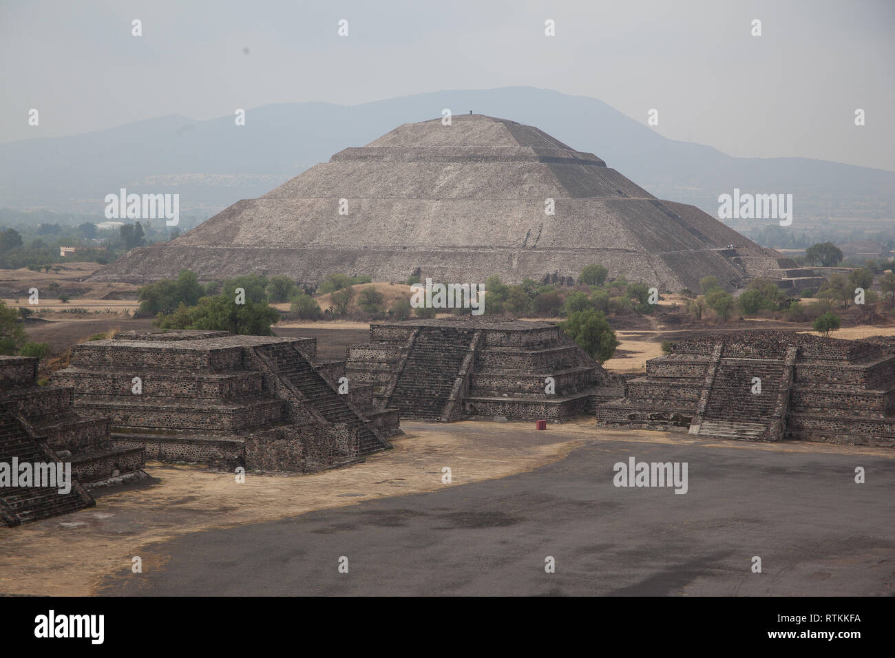pyramid of the Sun as seen from the pyramid of the moon, Teotihucan ...
