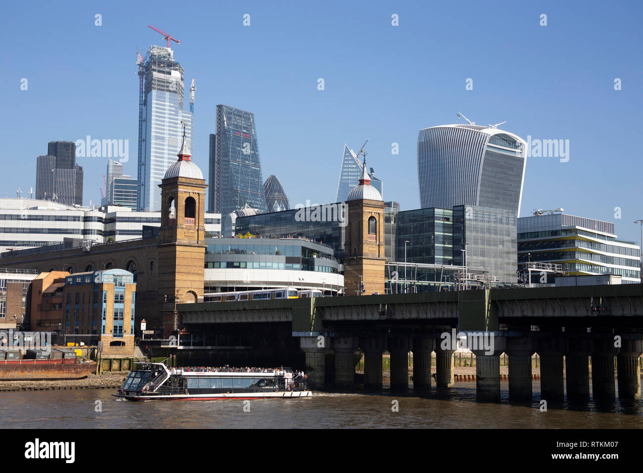 Cannon Street Station from the South Bank of the River Thames, with ...
