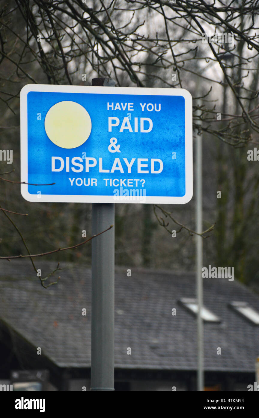 Paid and Displayed Metal Sign in Rydal Road Car Park at Ambleside in ...