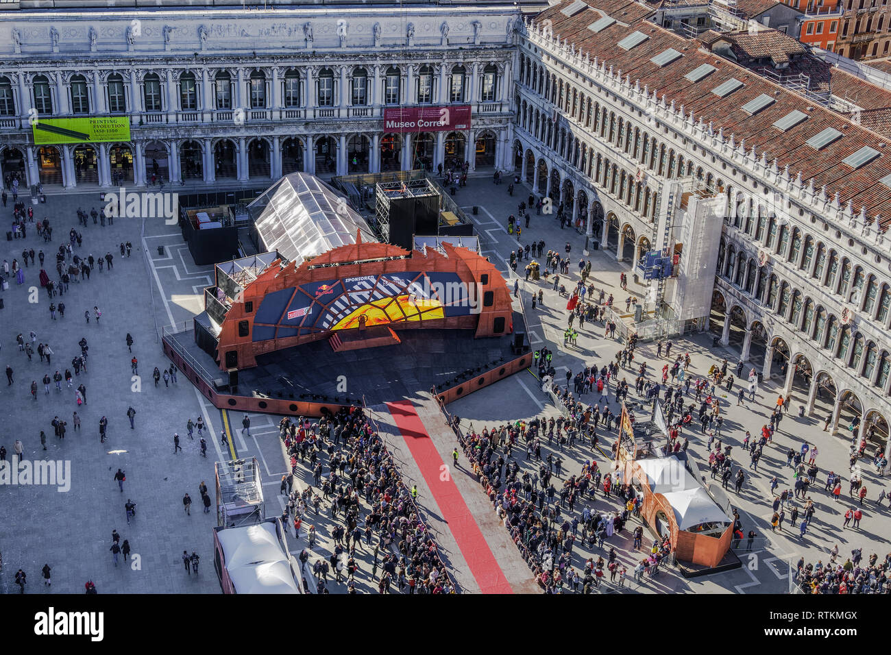 Venice, Italy Carnival 2019 main stage panoramic view with crowd at ...
