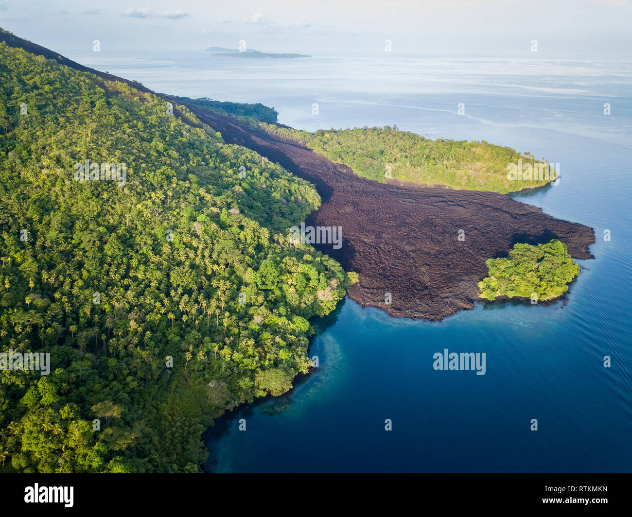 Banda Api, an active volcanic island with fresh lava rocks, Banda ...