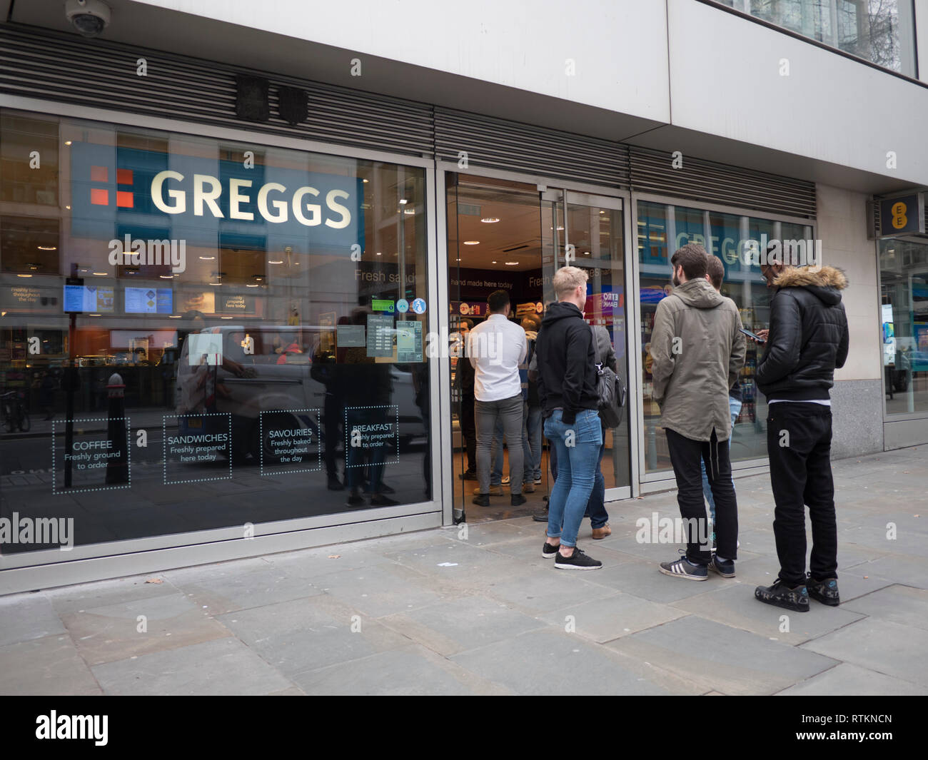Greggs bakers with queue Centrral London Stock Photo - Alamy