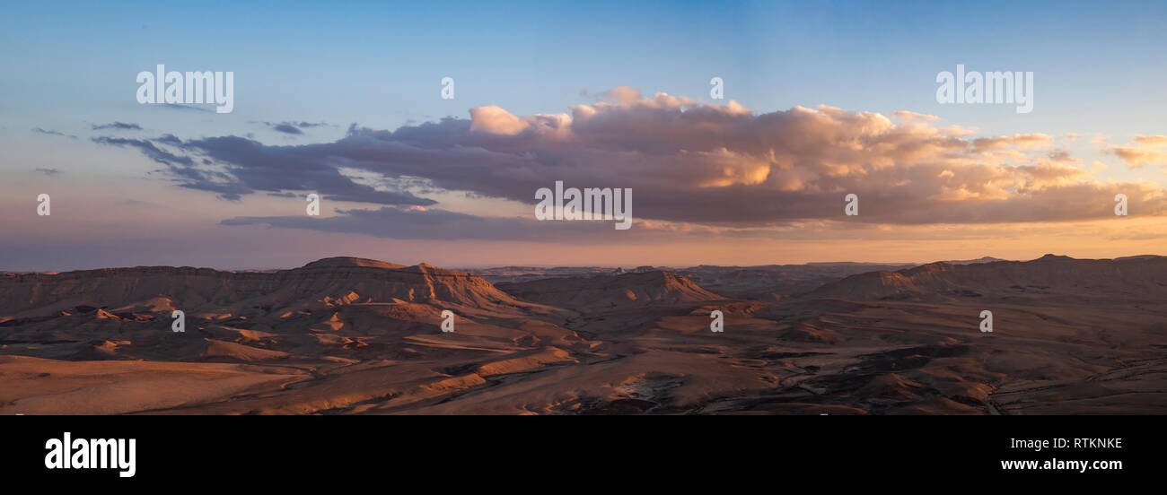 A panoramic view of the landscape of the Ramon crater, southern Israel ...