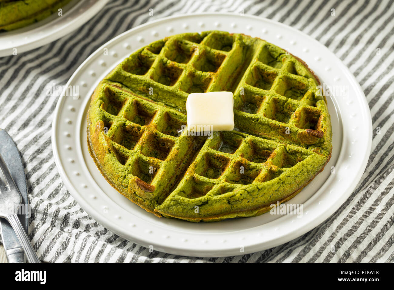 Homemade Green Tea Matcha Waffles Ready to Eat Stock Photo - Alamy