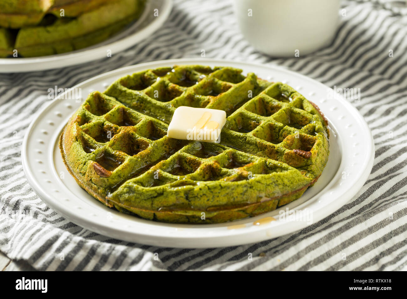 Homemade Green Tea Matcha Waffles Ready to Eat Stock Photo - Alamy