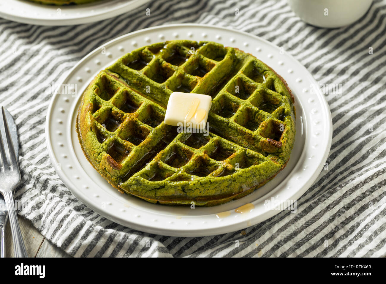 Homemade Green Tea Matcha Waffles Ready to Eat Stock Photo - Alamy