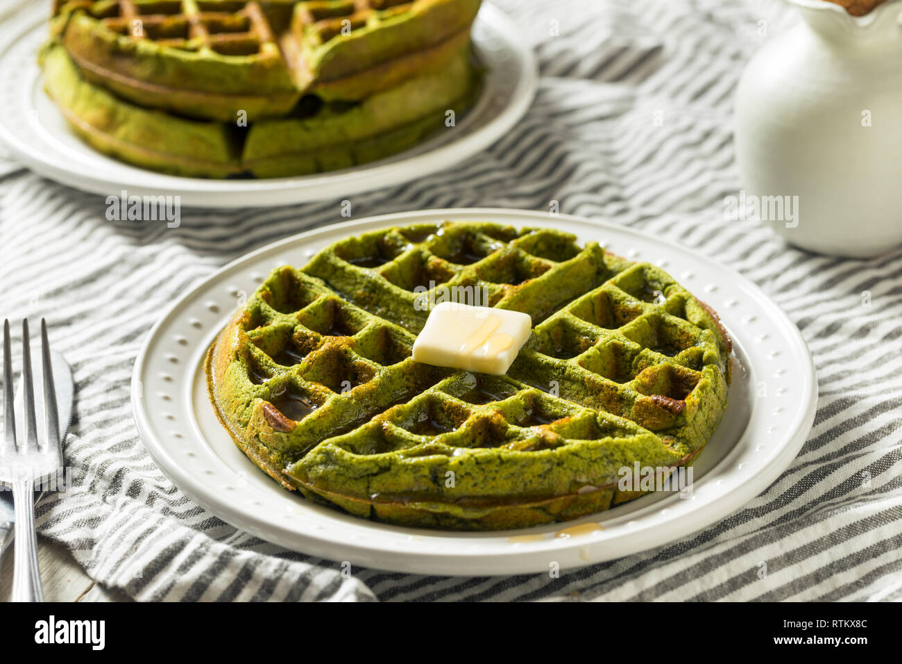 Homemade Green Tea Matcha Waffles Ready to Eat Stock Photo - Alamy