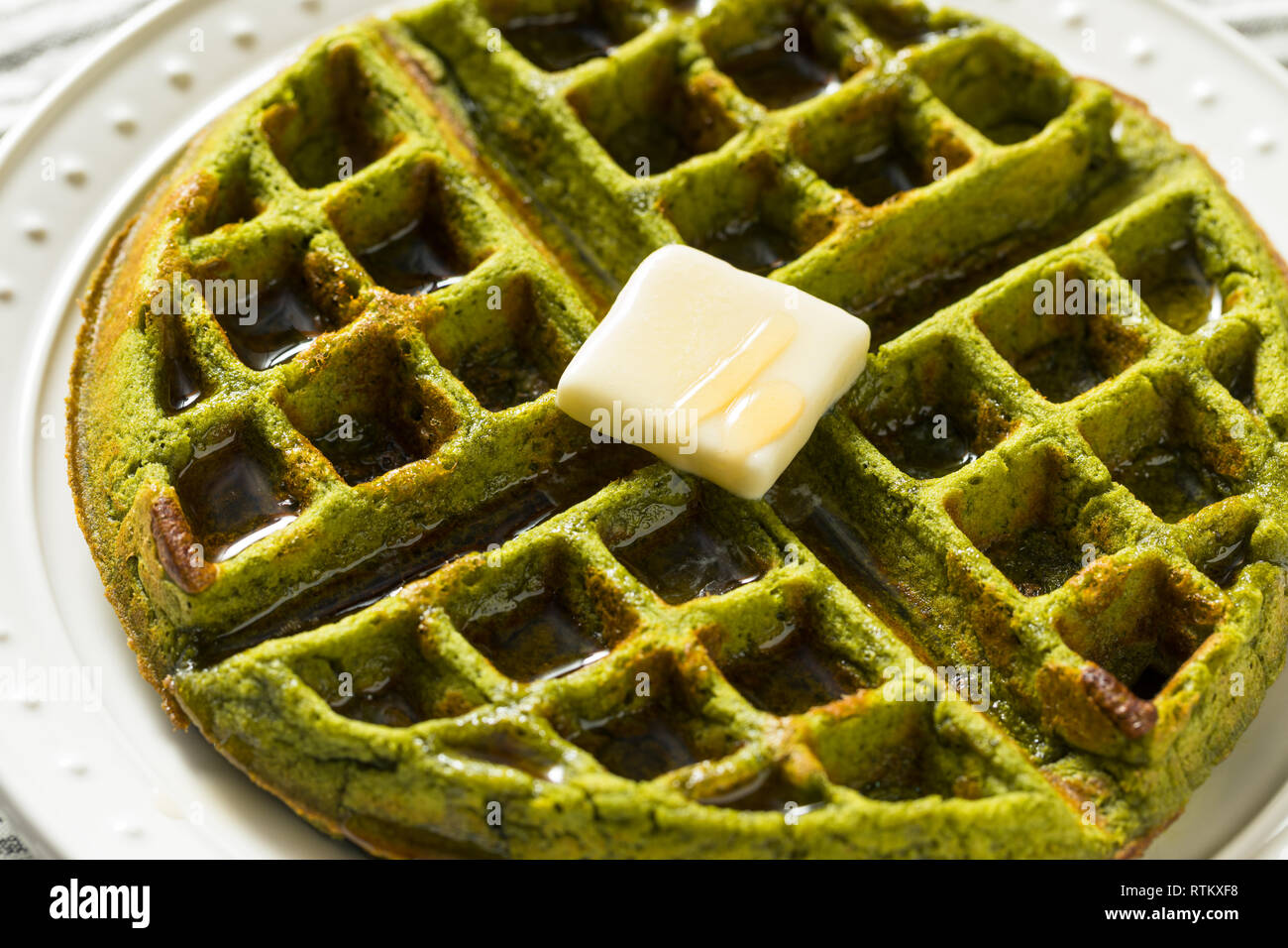 Homemade Green Tea Matcha Waffles Ready to Eat Stock Photo - Alamy