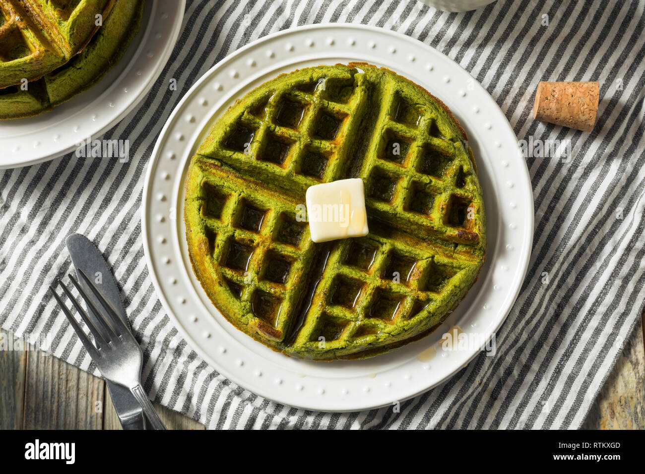 Homemade Green Tea Matcha Waffles Ready to Eat Stock Photo - Alamy