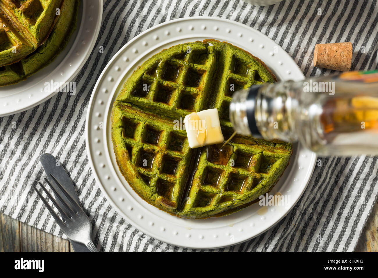 Homemade Green Tea Matcha Waffles Ready to Eat Stock Photo - Alamy