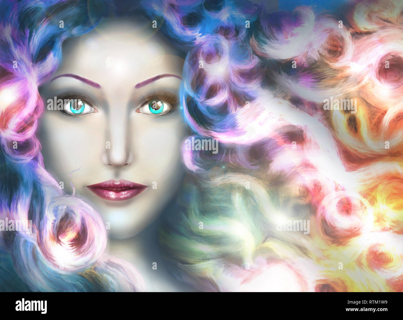 Space woman with magic hair Stock Photo - Alamy