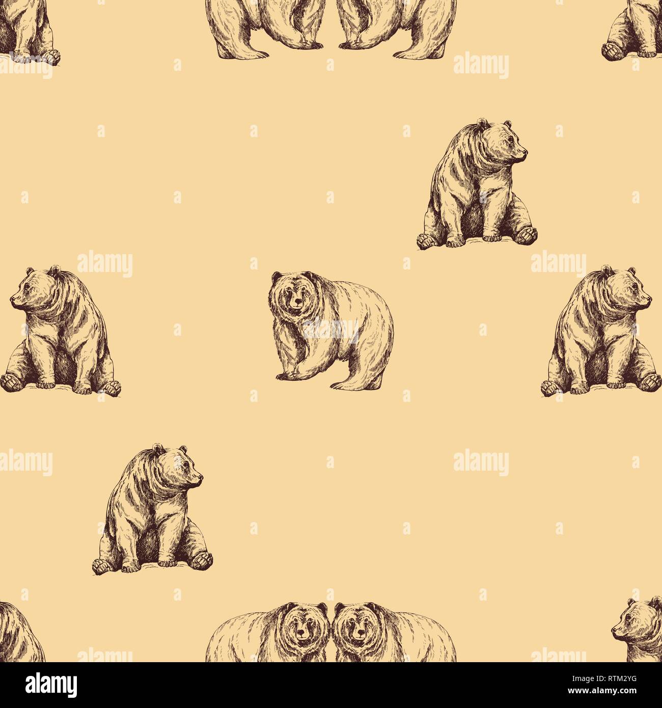 Seamless pattern of hand drawn sketch style bears. Vector illustration ...