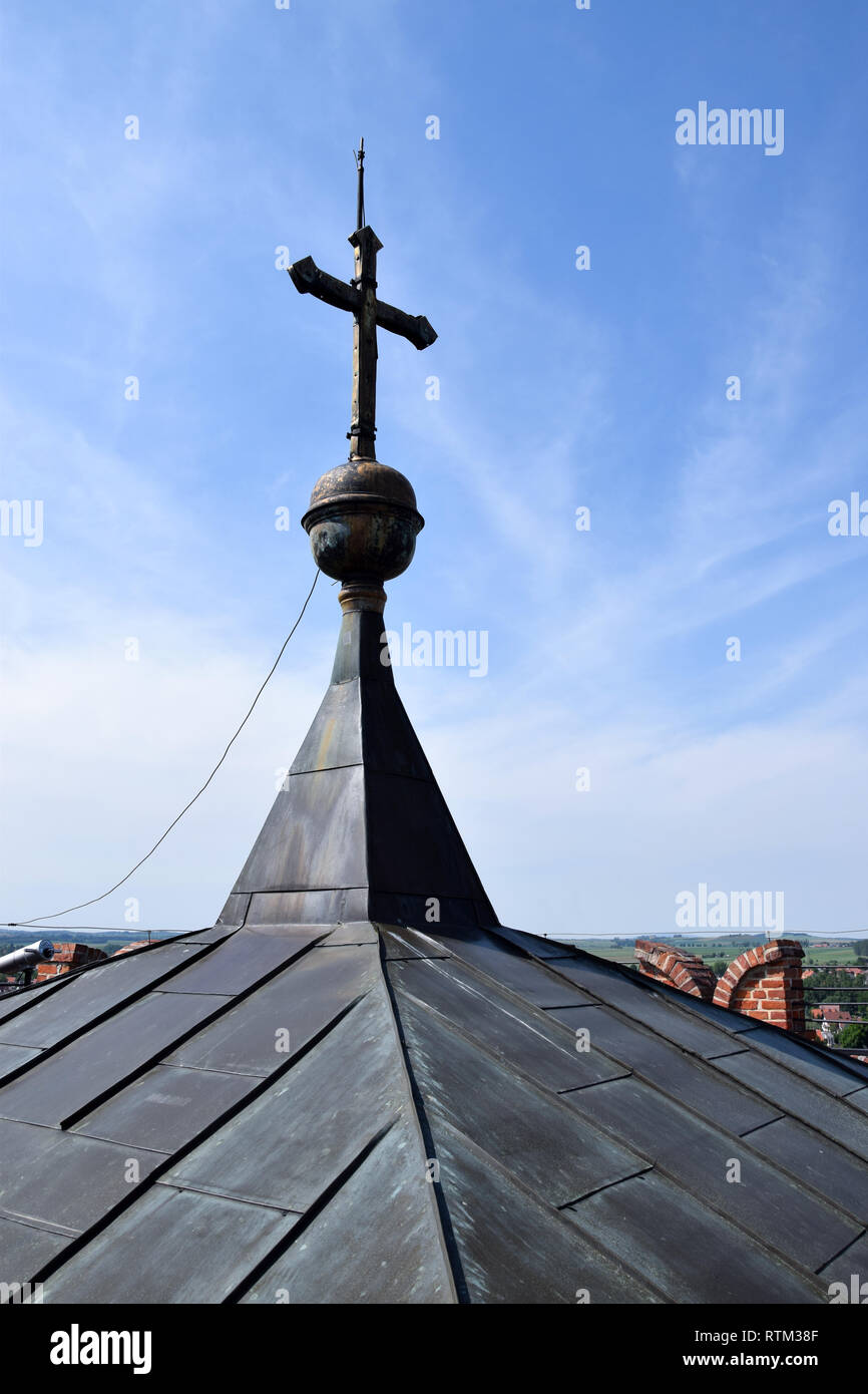 Steeple cross with antenna Stock Photo - Alamy
