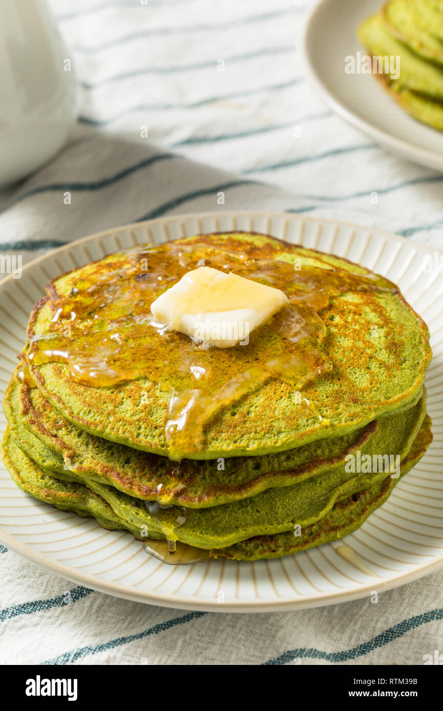 Homemade Matcha Green Tea Pancakes for Breakfast Stock Photo - Alamy