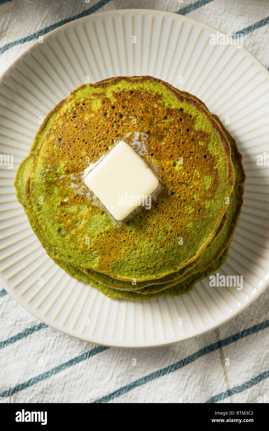 Homemade Matcha Green Tea Pancakes for Breakfast Stock Photo - Alamy