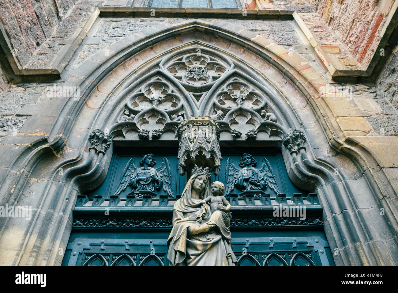 Main entrance door at the St Martin's Church, Colmar Cathedral with ...
