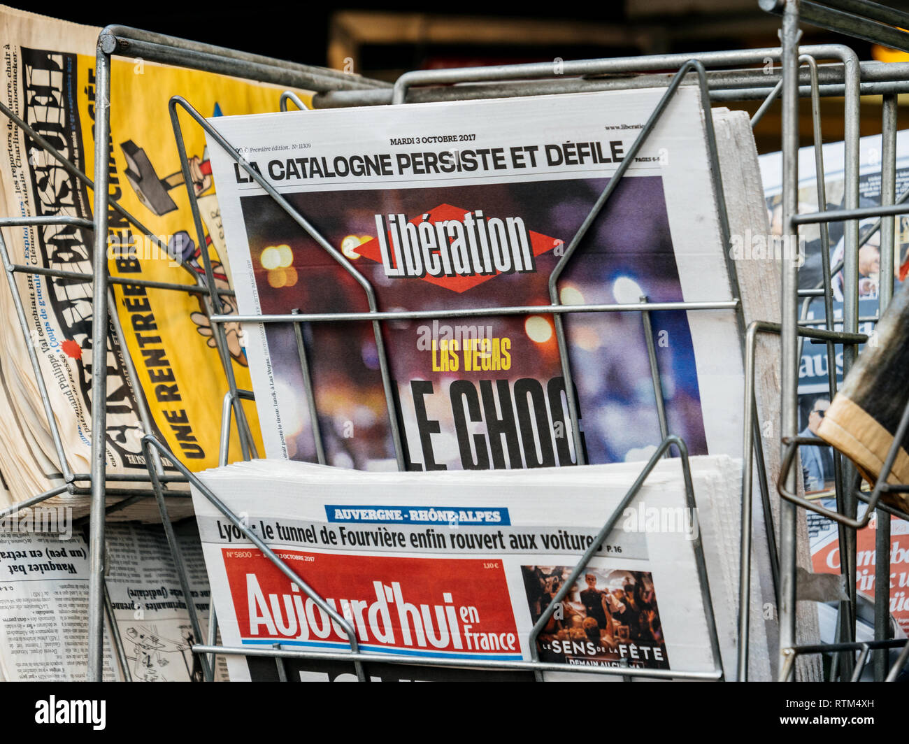 PARIS, FRANCE - OCT 3, 2017: Liberation French newspaper with socking ...
