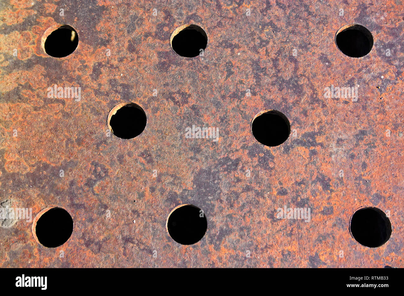 Texture of old rusty metal sheet with holes on it Stock Photo - Alamy