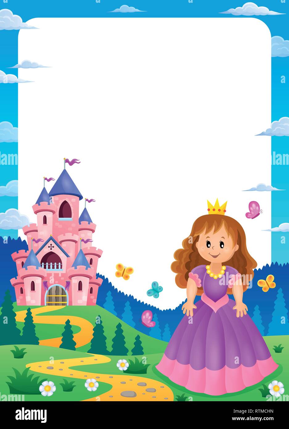 Princess and castle composition frame 1 - eps10 vector illustration ...