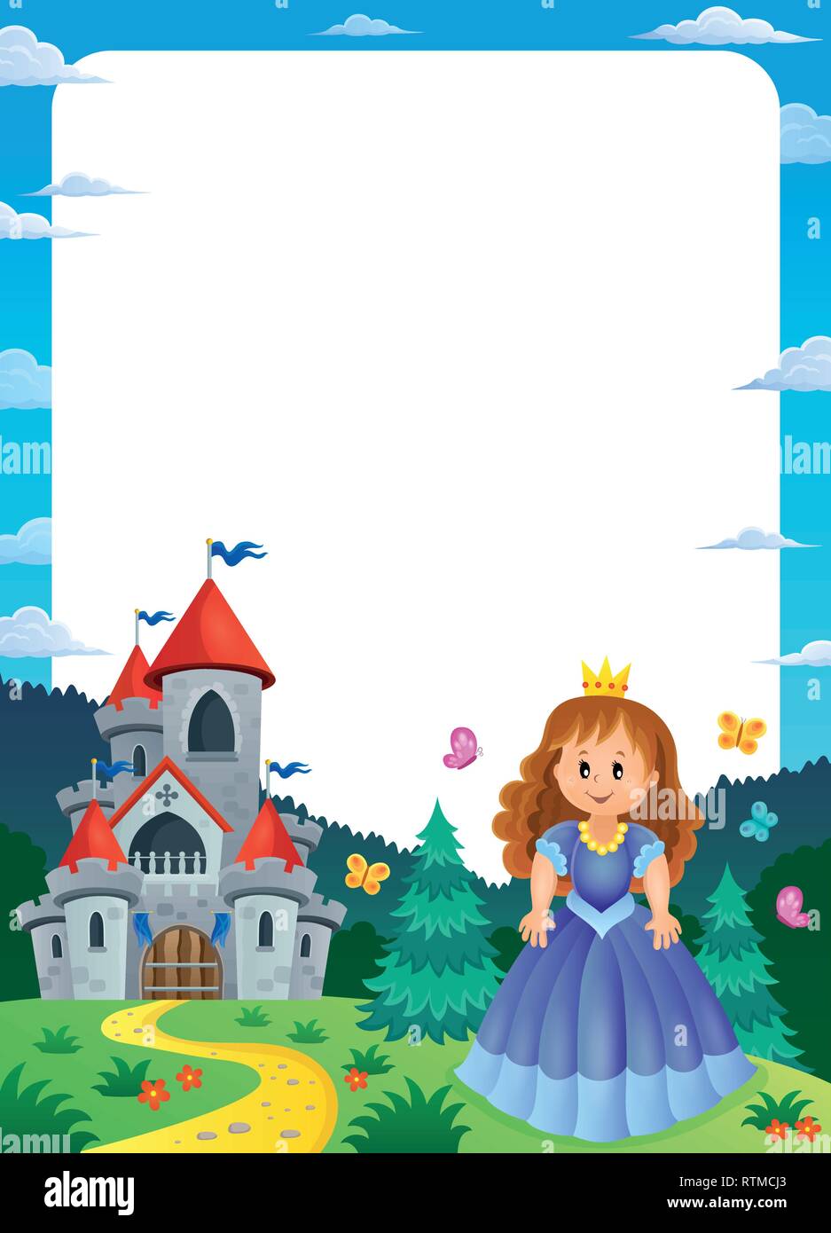 Princess and castle composition frame 2 - eps10 vector illustration ...