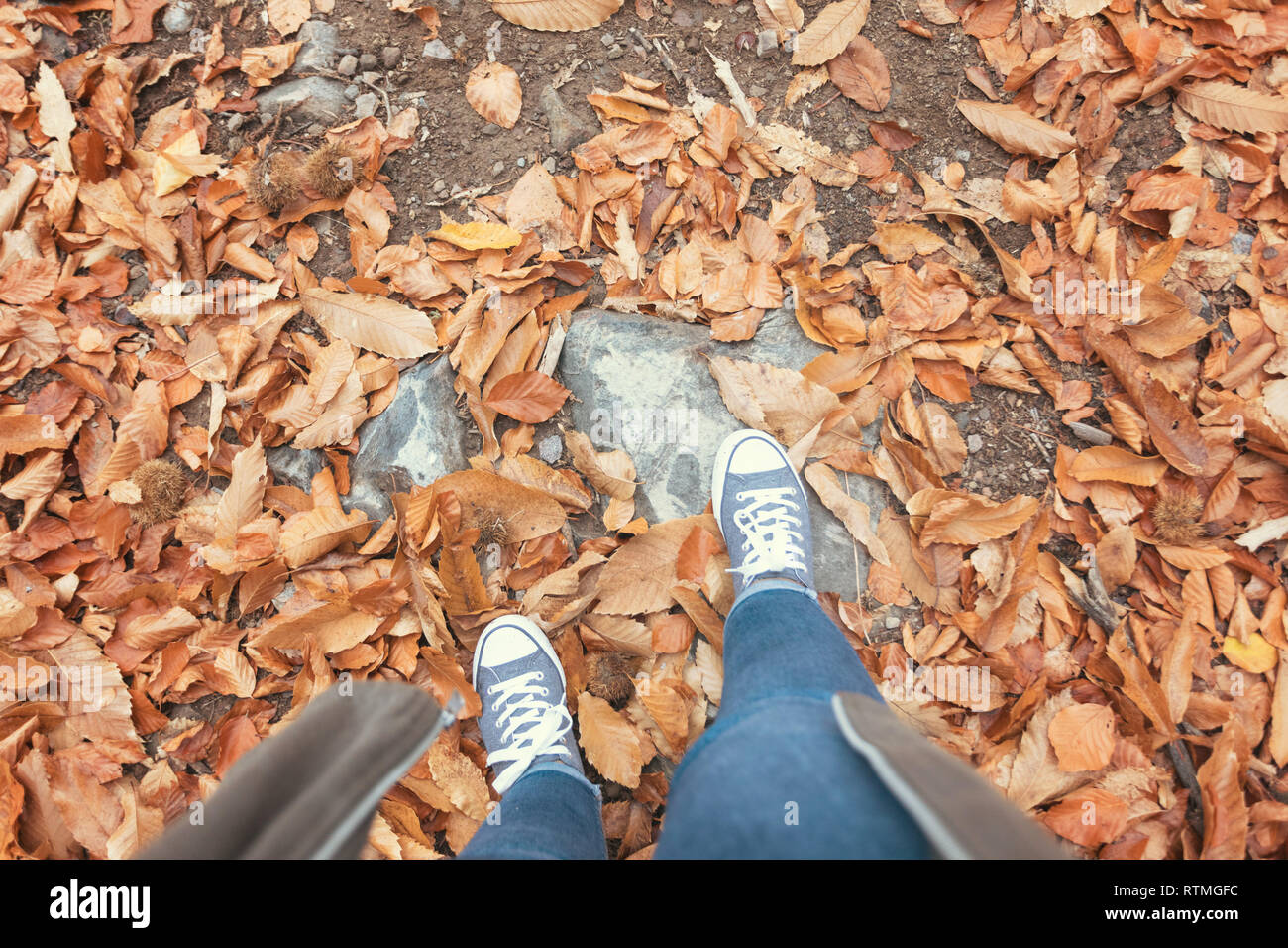 Fall, autumn, leaves, legs and shoes. Conceptual image of legs in shoes ...