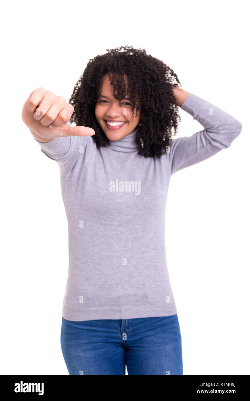 Beautiful young woman signaling ok, isolated over white Stock Photo - Alamy