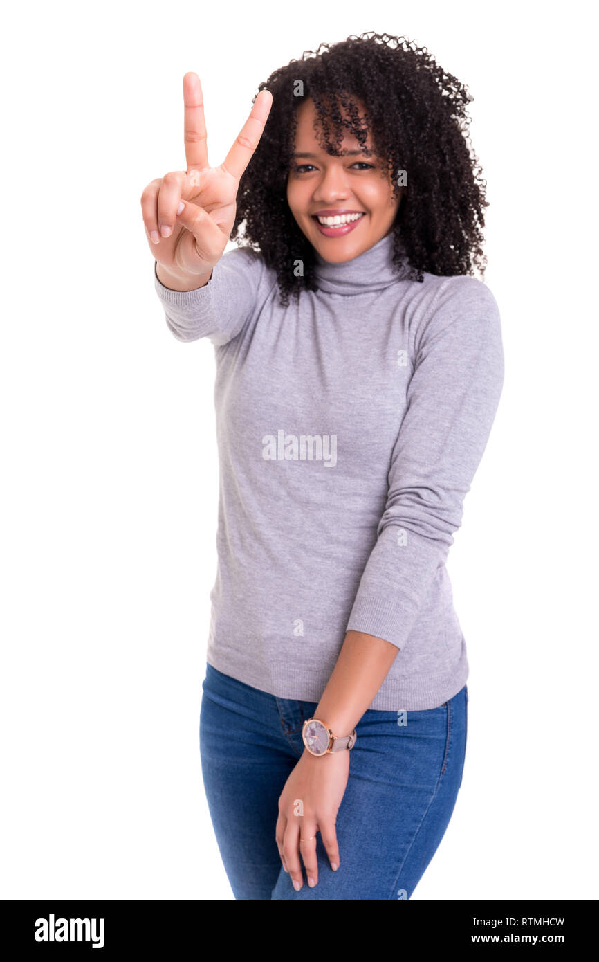 Beautiful young woman signaling ok, isolated over white Stock Photo - Alamy