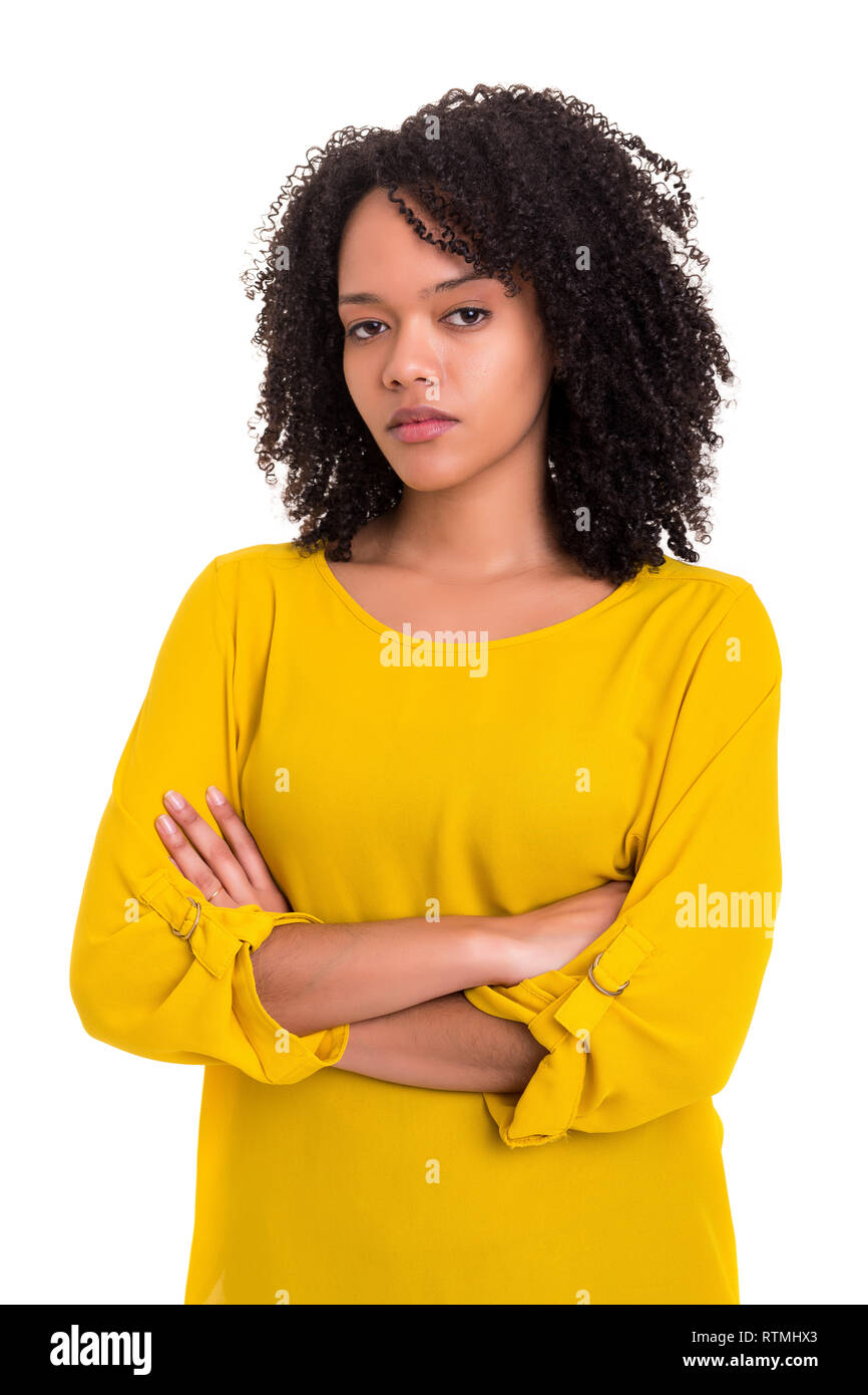 Studio shot of a sad african woman, isolated over white Stock Photo - Alamy