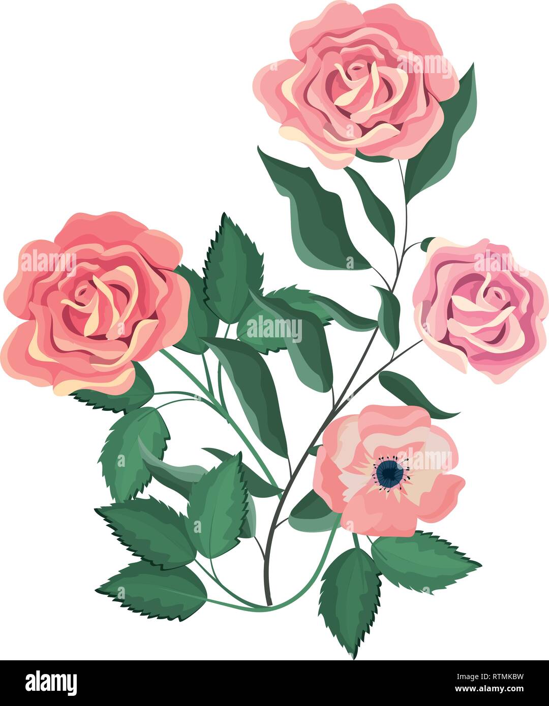 Spring flowers with leaves Stock Vector Image & Art - Alamy