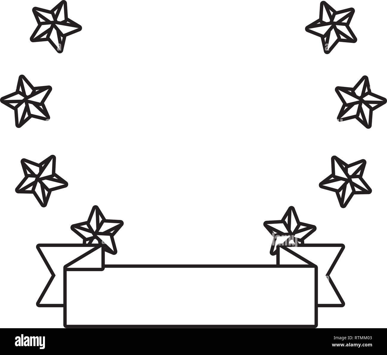 Stars with ribbon banner isolated black and white Stock Vector Image ...