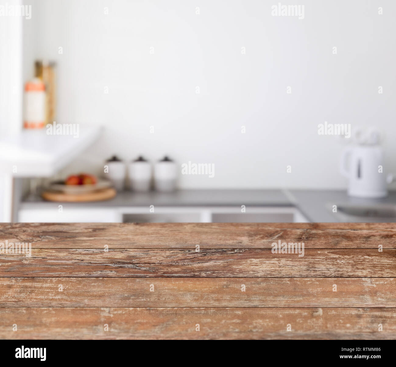 blurred kitchen background with wooden boards Stock Photo - Alamy