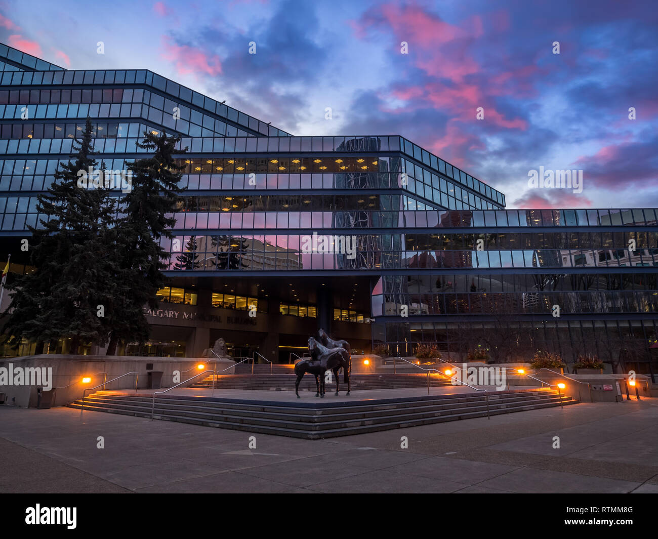 Panorama of city hall at sunrise in Calgary on November 6, 2016 in ...