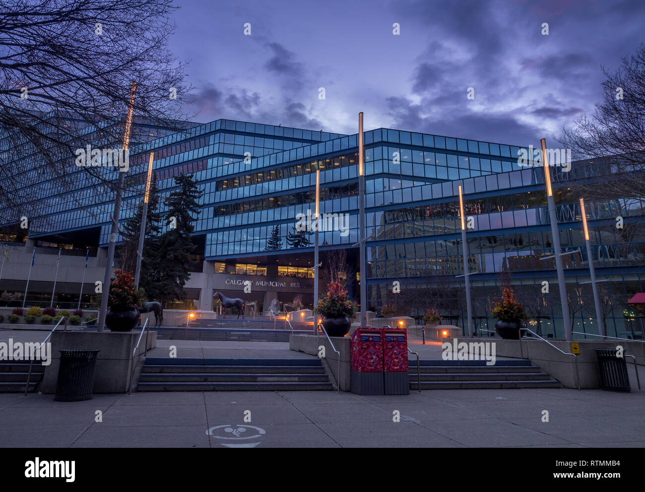 Panorama of city hall at sunrise in Calgary on November 6, 2016 in ...