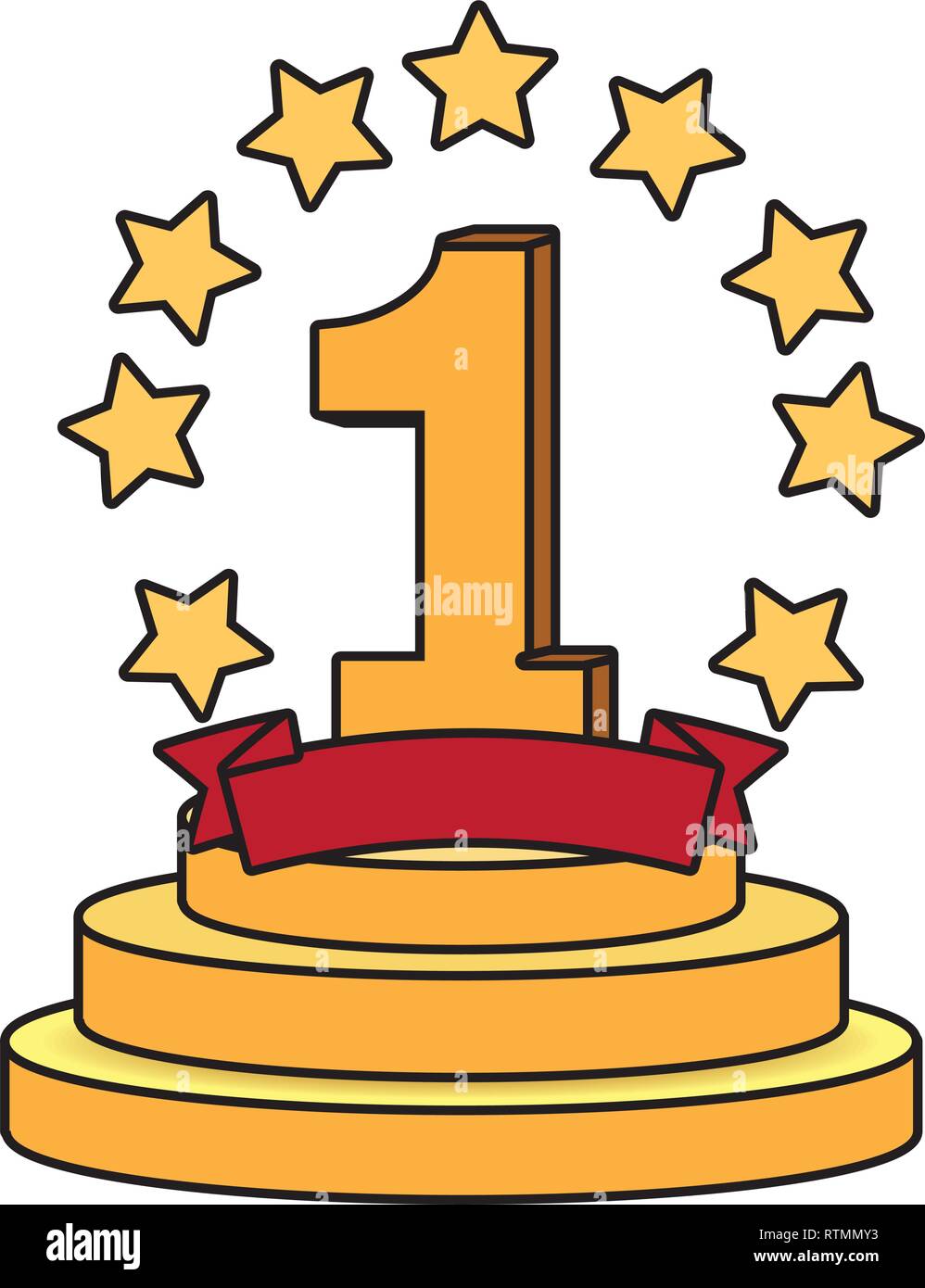 First place on podium with stars and ribbon banner Stock Vector Image ...