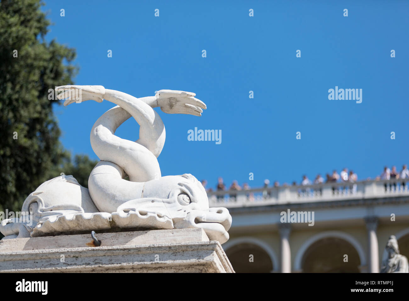 Statues in the Piazza del Popolo in Rome, Italy, the middle of Summer ...