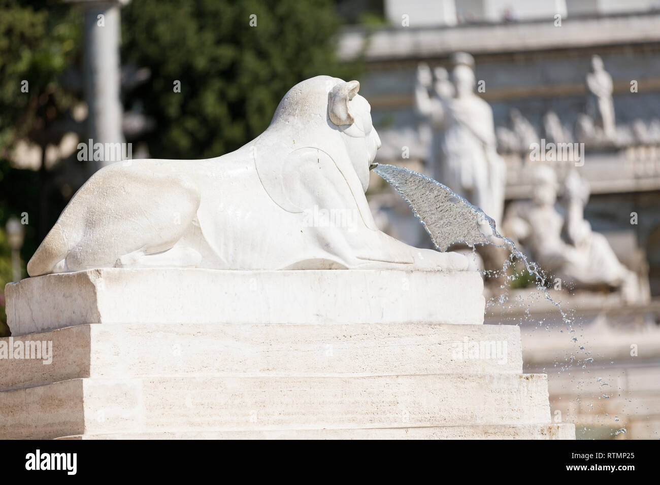 Statues in the Piazza del Popolo in Rome, Italy, the middle of Summer ...