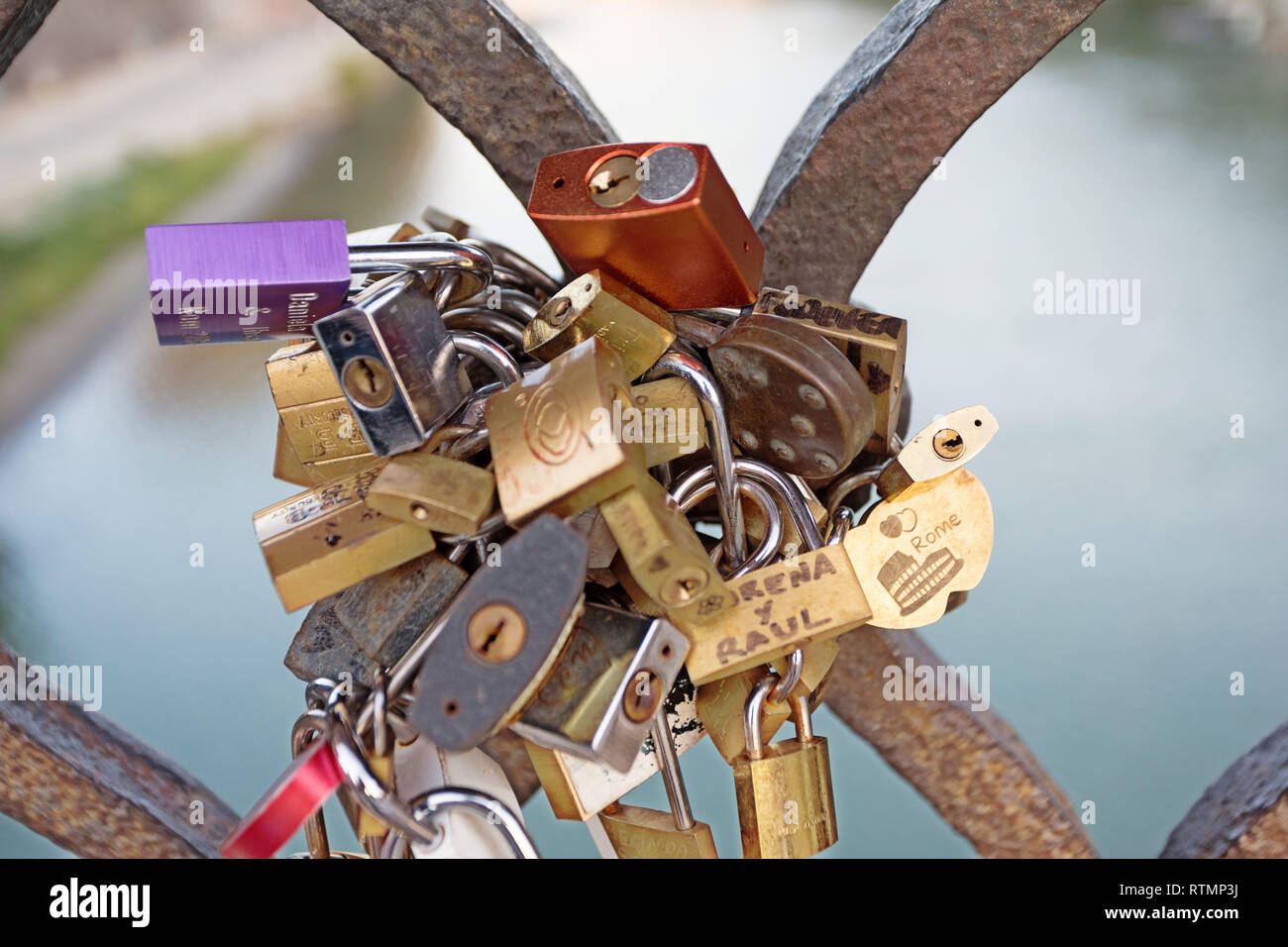Forever love locks on bridge to Saint Angelo castle in Rome Italy Stock ...