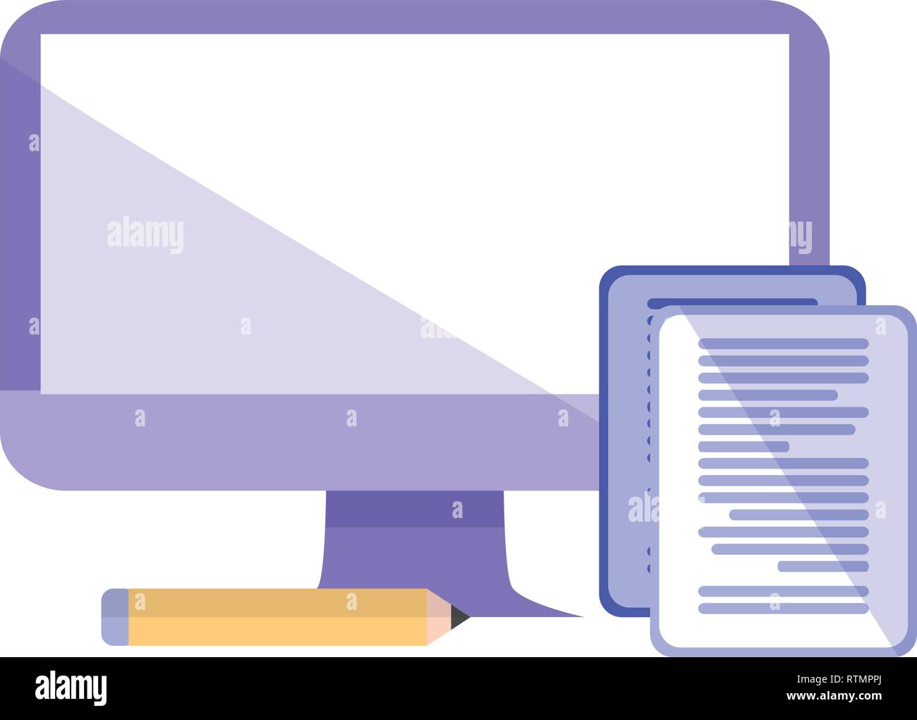 computer desktop with documents and pencil vector illustration design ...