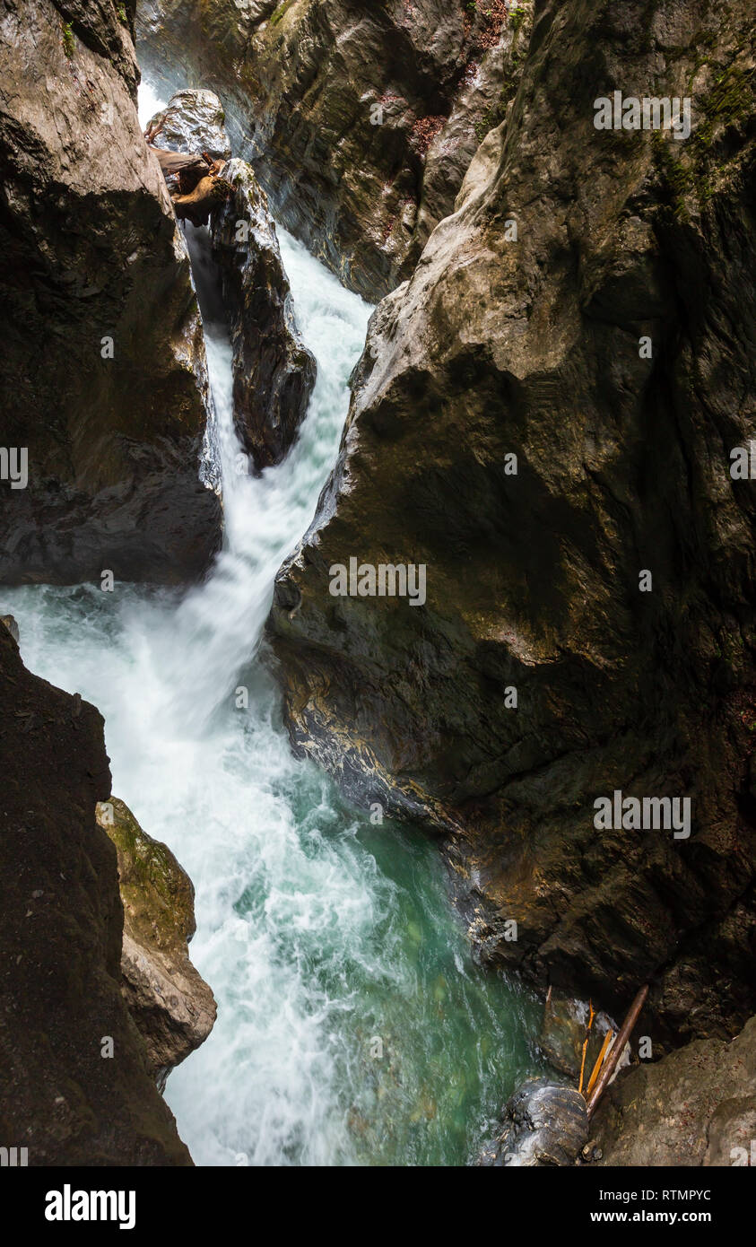 Summer Liechtensteinklamm gorge with stream and waterfalls in Austria ...