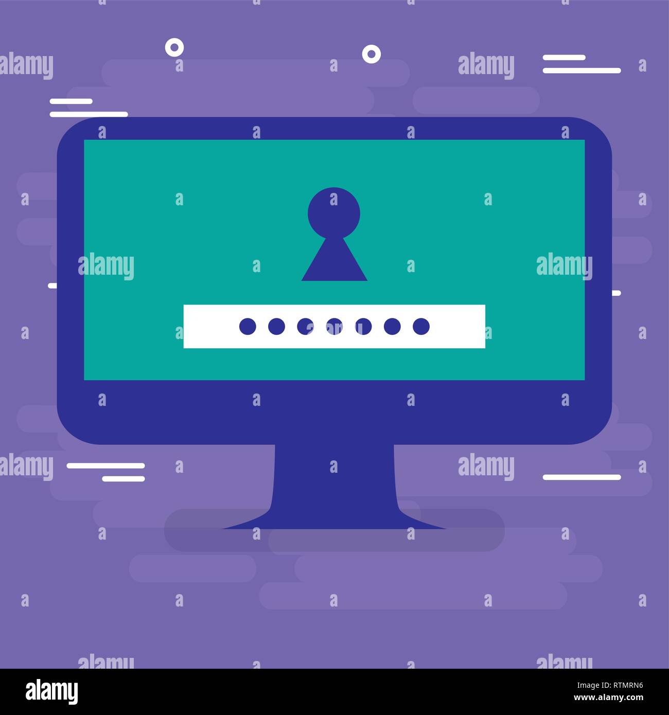 computer desktop with keyhole and password vector illustration design ...