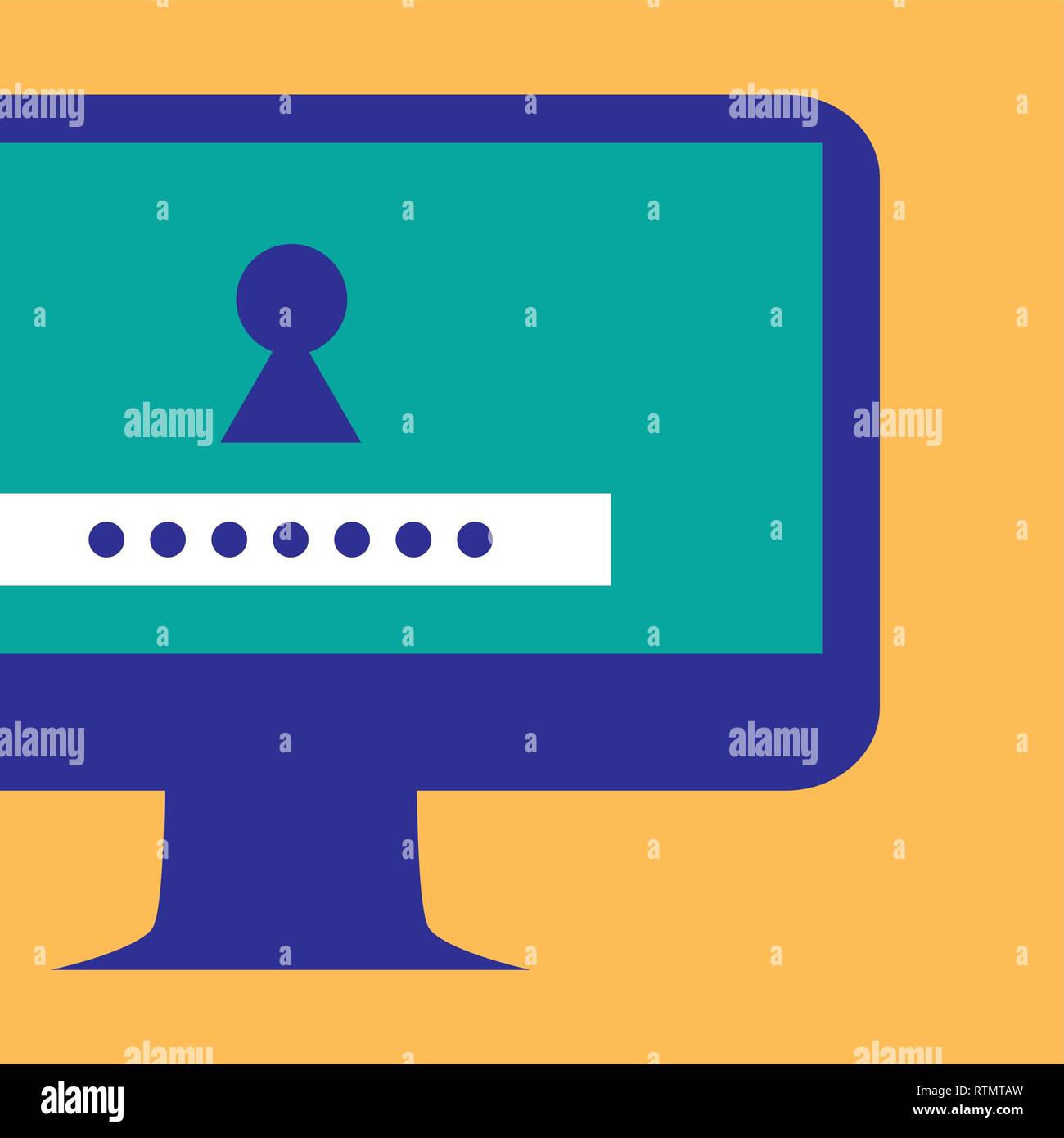 computer desktop with keyhole and password vector illustration design ...