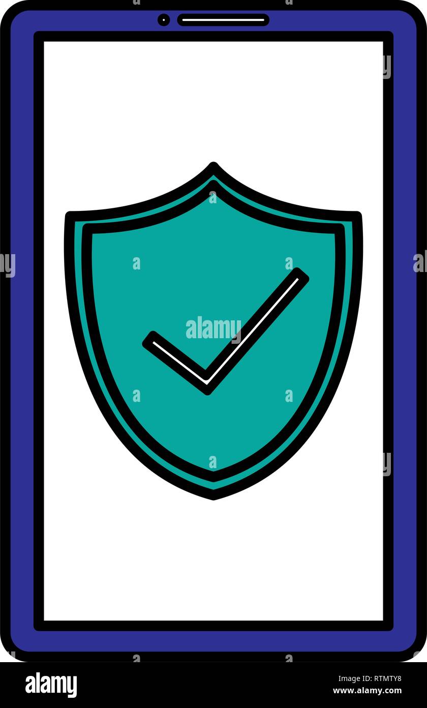 smartphone with shield and ok symbol vector illustration design Stock ...