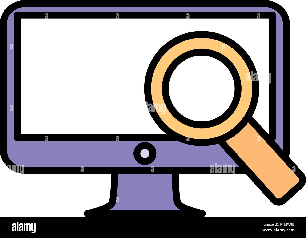 computer desktop with magnifying glass vector illustration design Stock ...