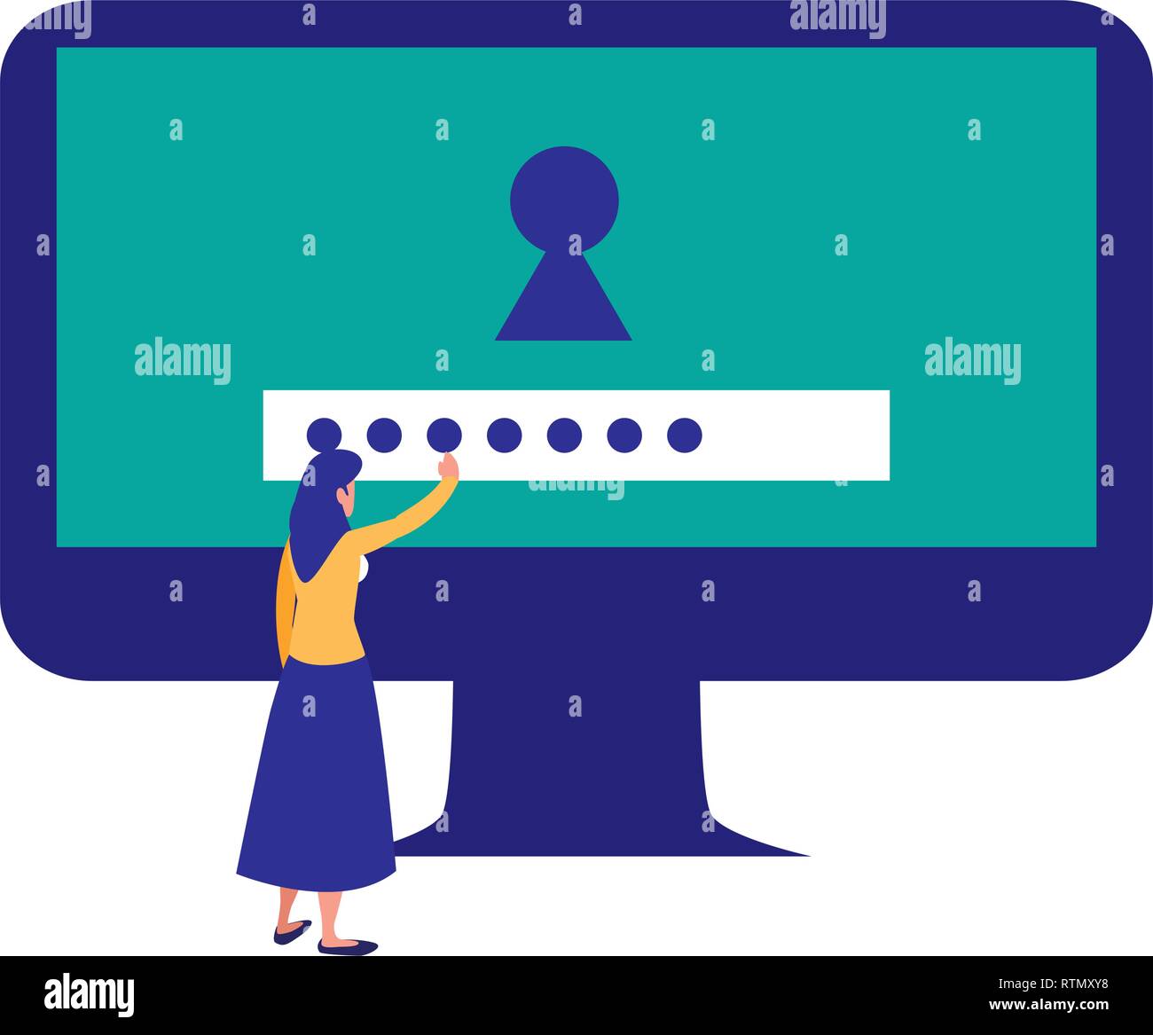 Female using desktop computer Stock Vector Images - Alamy