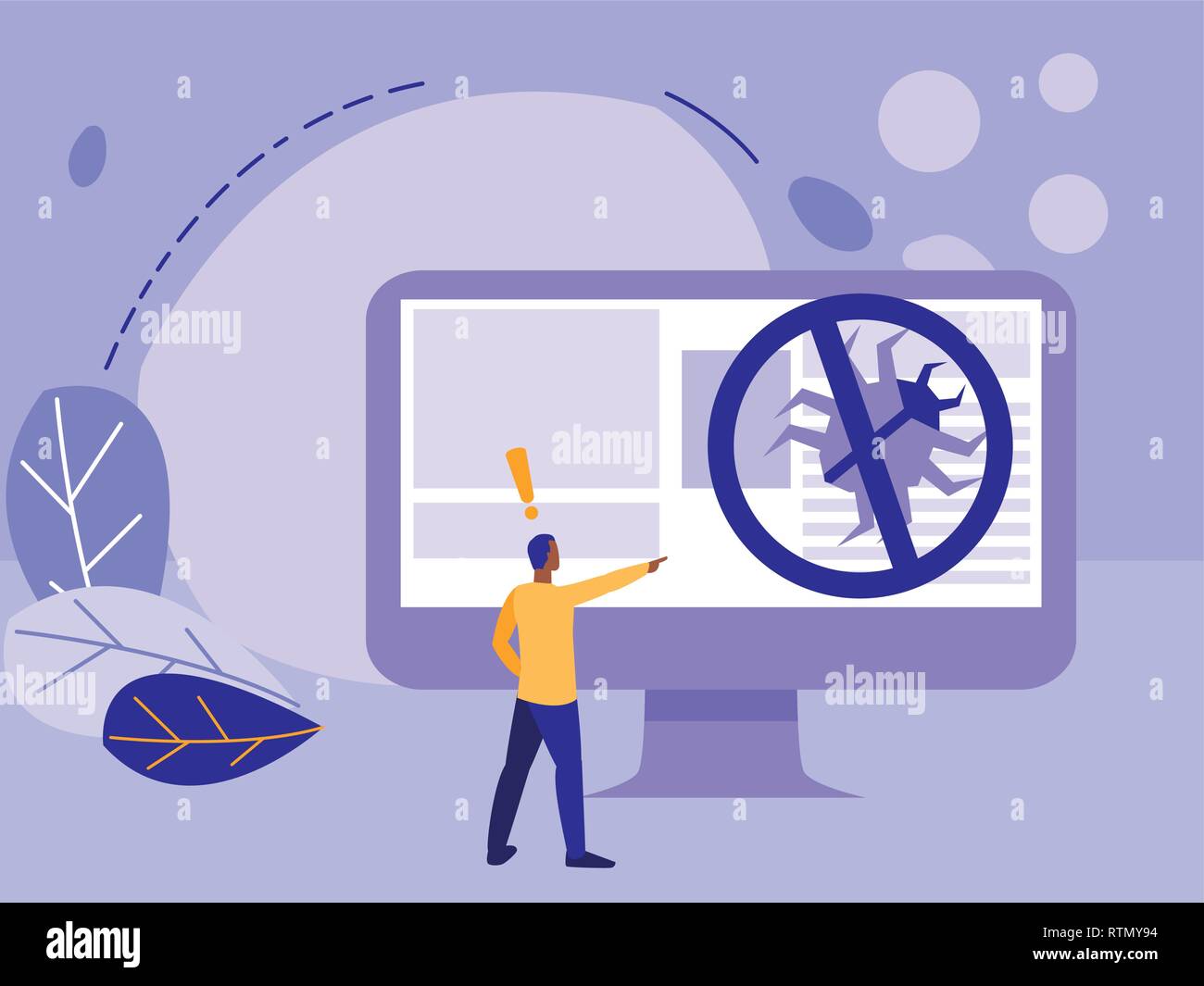man using desktop with bug in email vector illustration design Stock ...