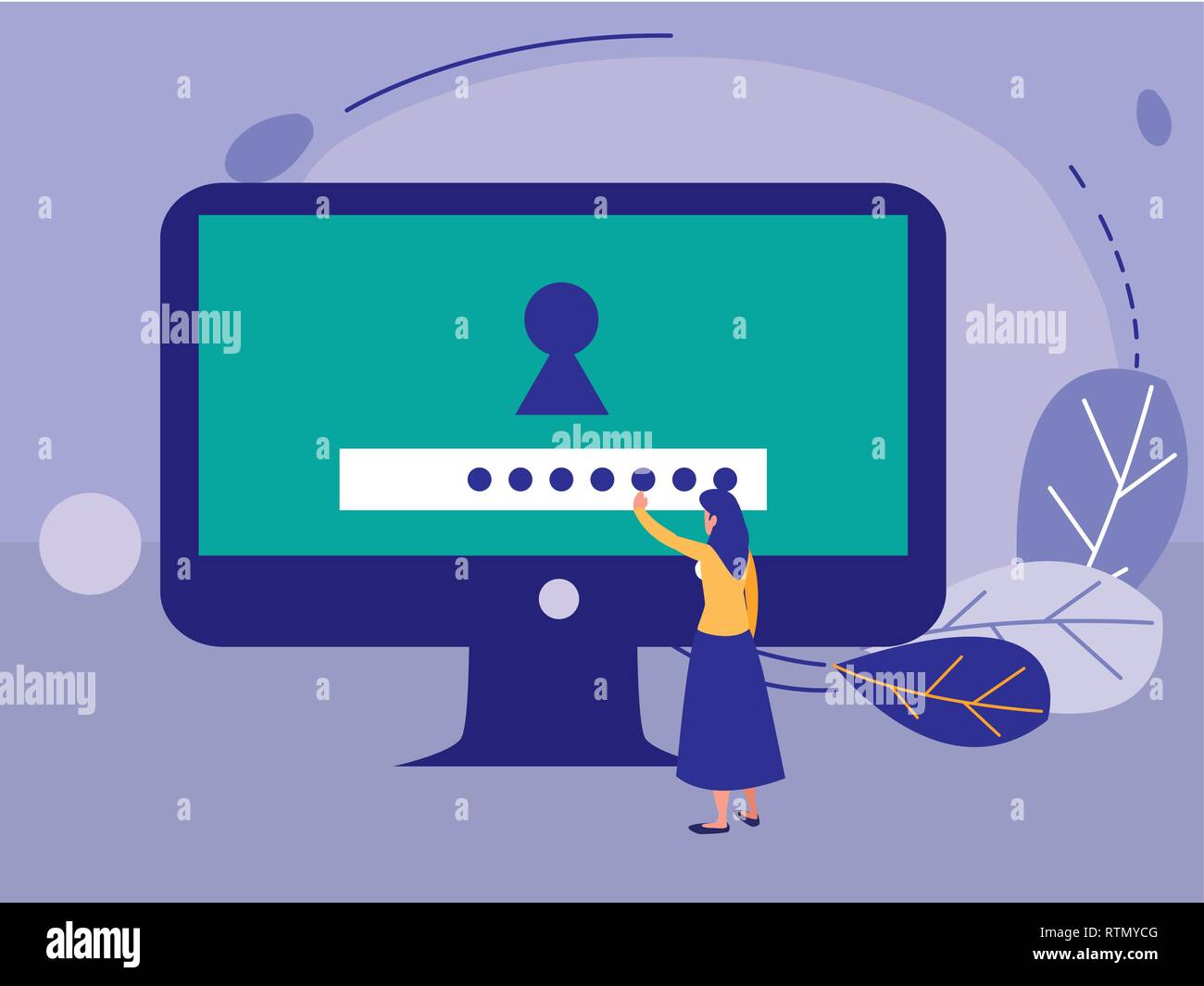 woman using desktop computer vector illustration design Stock Vector ...