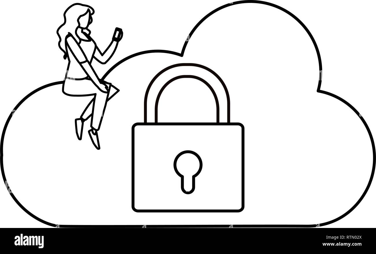 woman using safe secure padlock with cloud computing vector illustration design Stock Vector ...