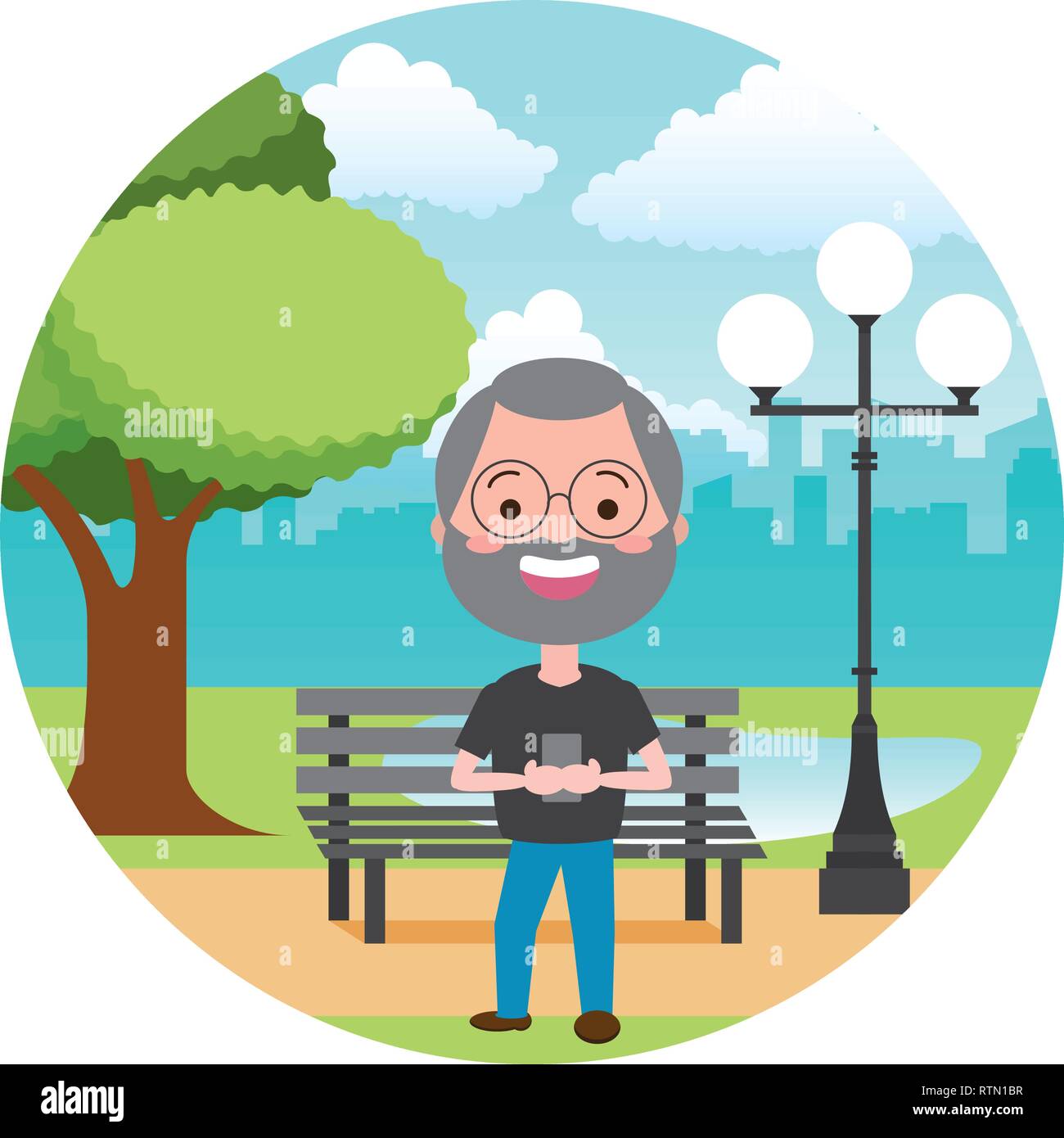 Lake people on bench Stock Vector Images - Alamy